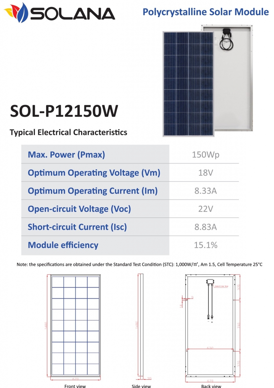 JUAL Panel Surya SOLANA 150 WP Polycrystalline